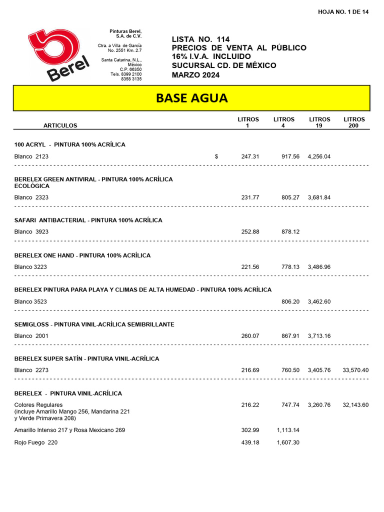 Precios Berel | PDF | Visión | Color