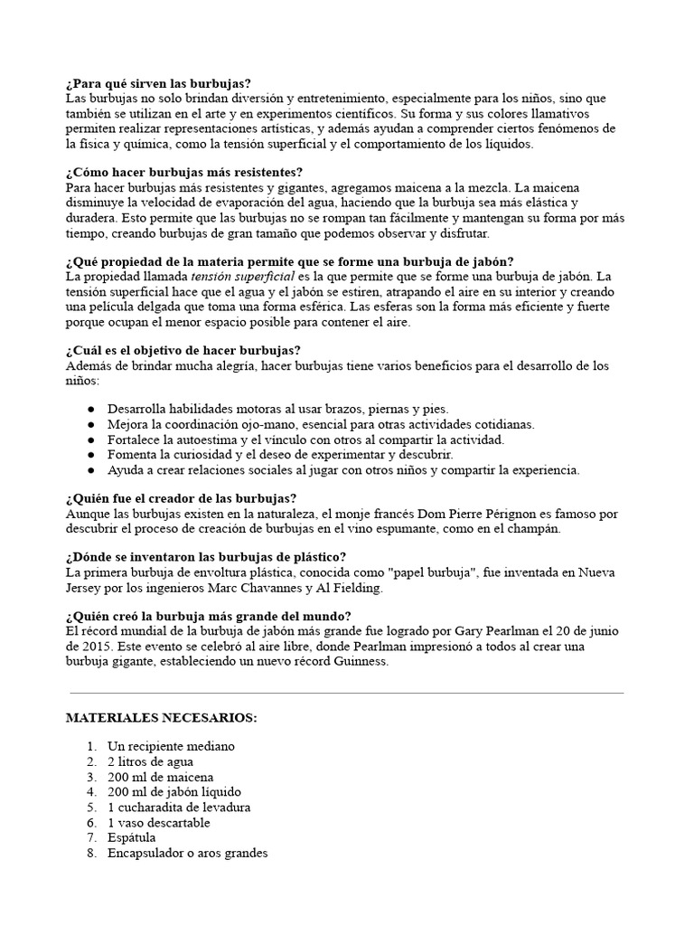 ¿Para Qué Sirven Las Burbujas? | PDF