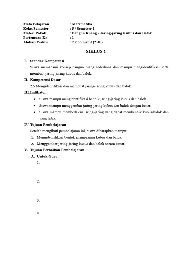 RPP Perbaikan Siklus 1 | PDF