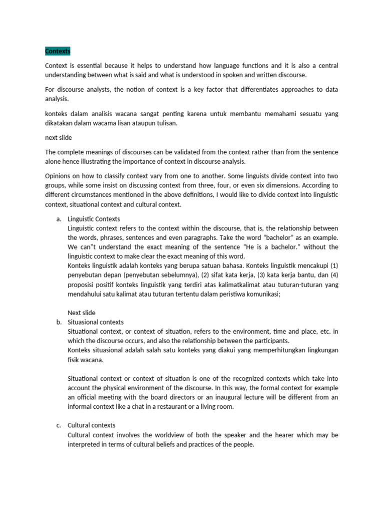 context | PDF | Linguistics | Discourse