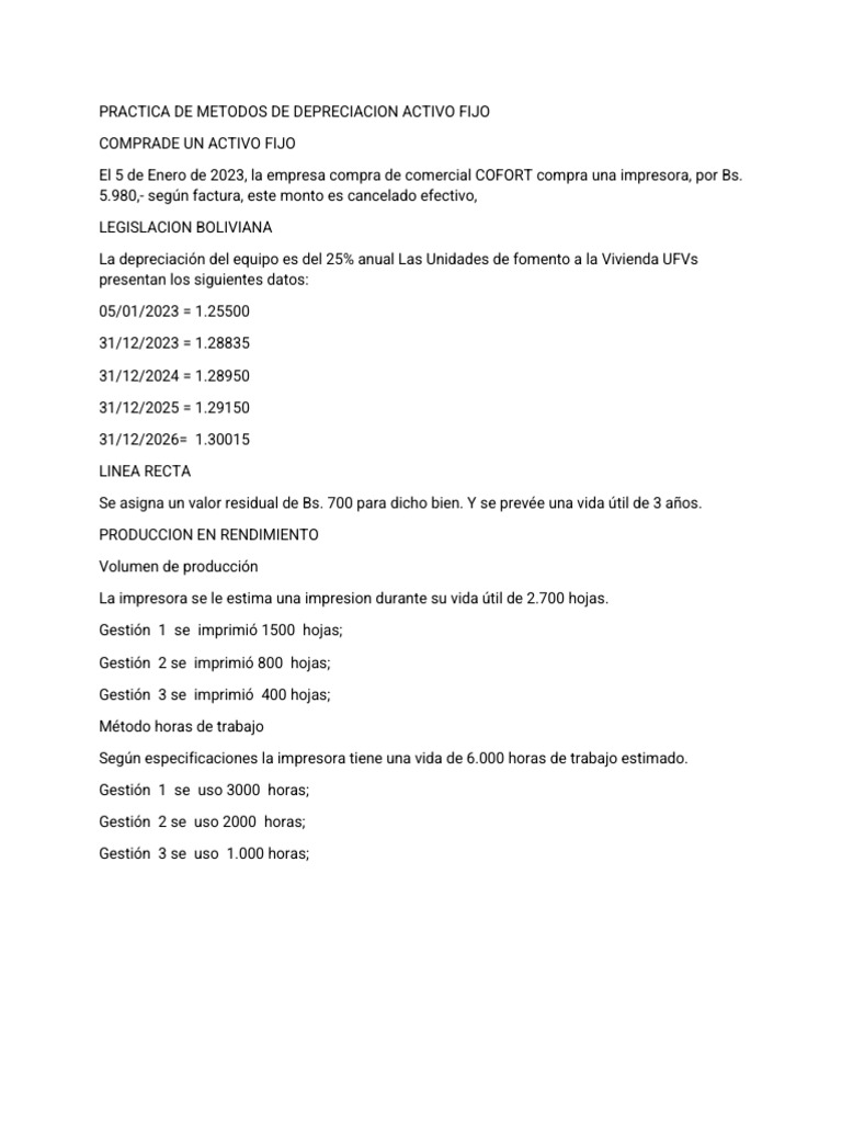 Métodos de Depreciación de Activos Fijos | PDF