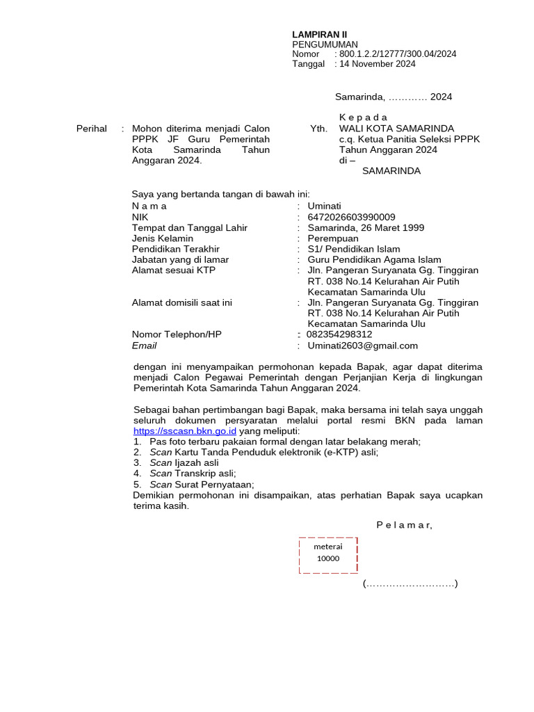 Lampiran II s.d III PENGUMUMAN SELEKSI PPPK 2024_GURU | PDF