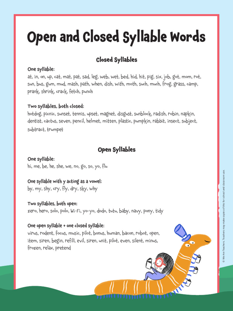 We Are Teachers Open and Closed Syllable Word Lists | PDF | Phonetics
