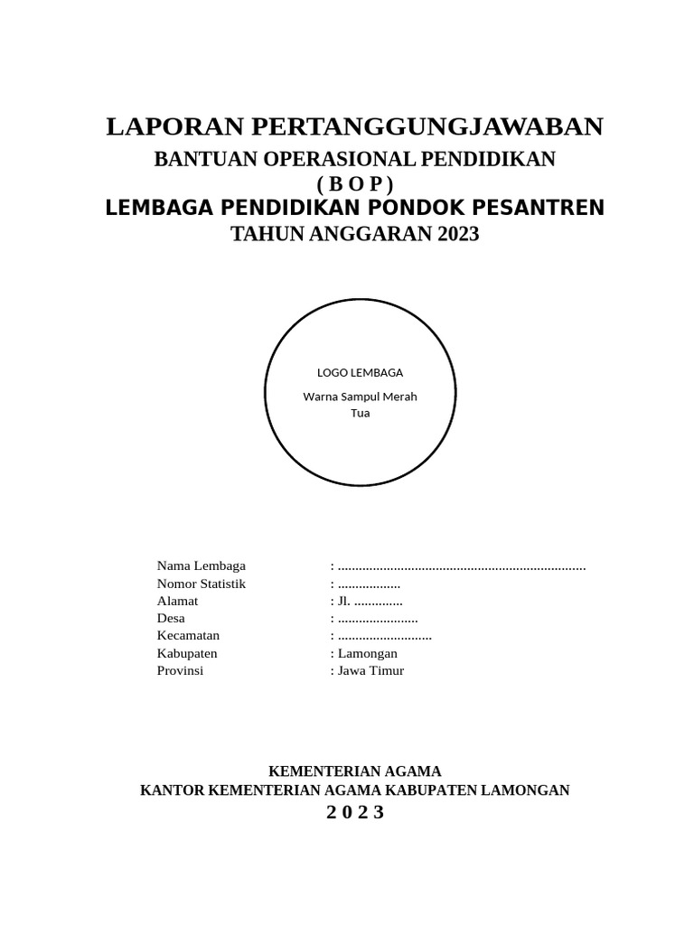 Contoh LPJ Bop Pesantren 2023 | PDF