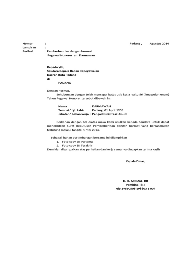 Surat Pemberhentian Pak Darmawan | PDF