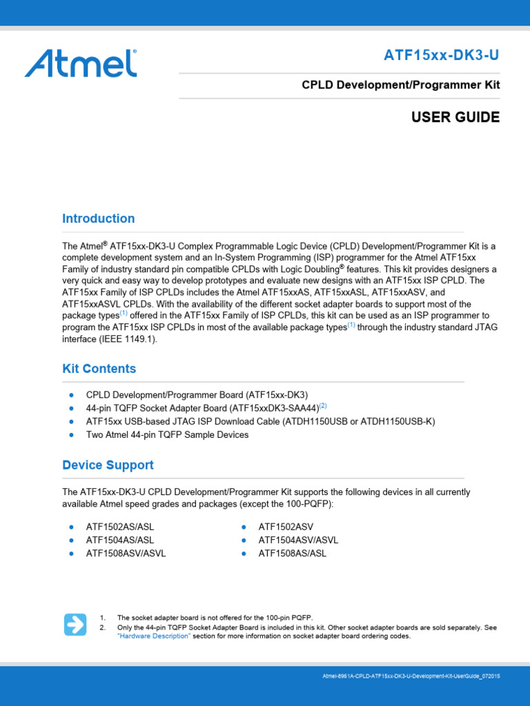 Atmel 8961 CPLD ATF15xx DK3 U Development Kit UserGuide | PDF | Logic Gate | Computer Engineering