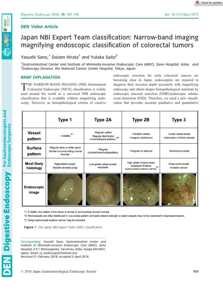 Digestive Endoscopy - 2018 - Sano - Japan NBI Expert Team classification Narrow‐band imaging ...