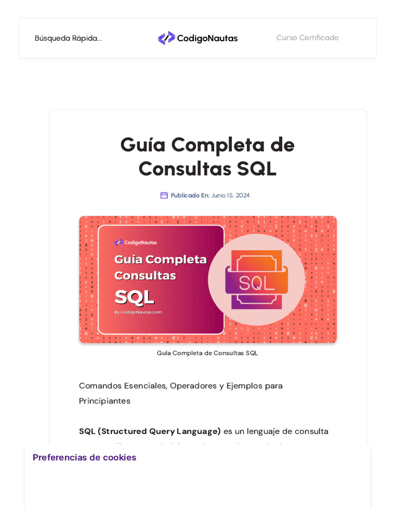 Guía Completa de Consultas SQL CodigoNautas | PDF | SQL | Software de gestión de datos