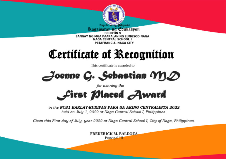 Certificate of Recognition Winner Alumni | PDF