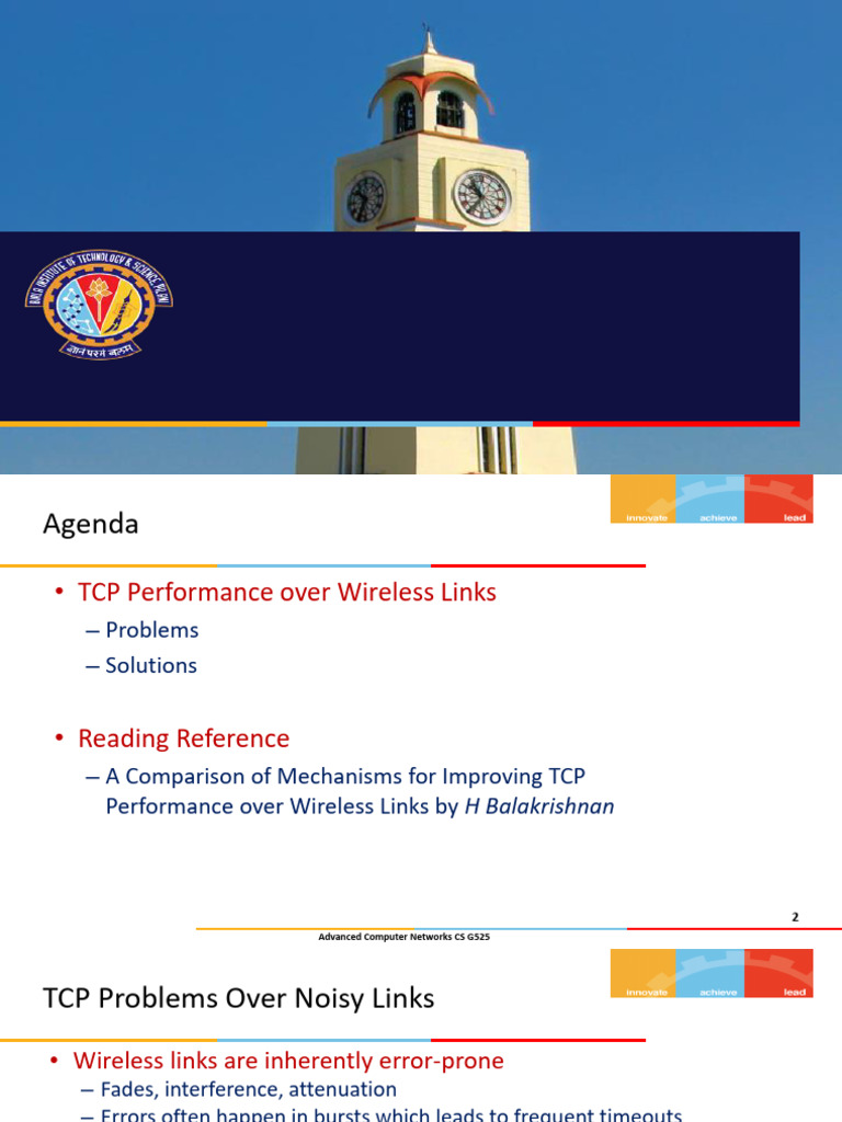 Lec 35-37 TCP - Performance - Issues - in - Wireless - Links | PDF | Transmission Control ...