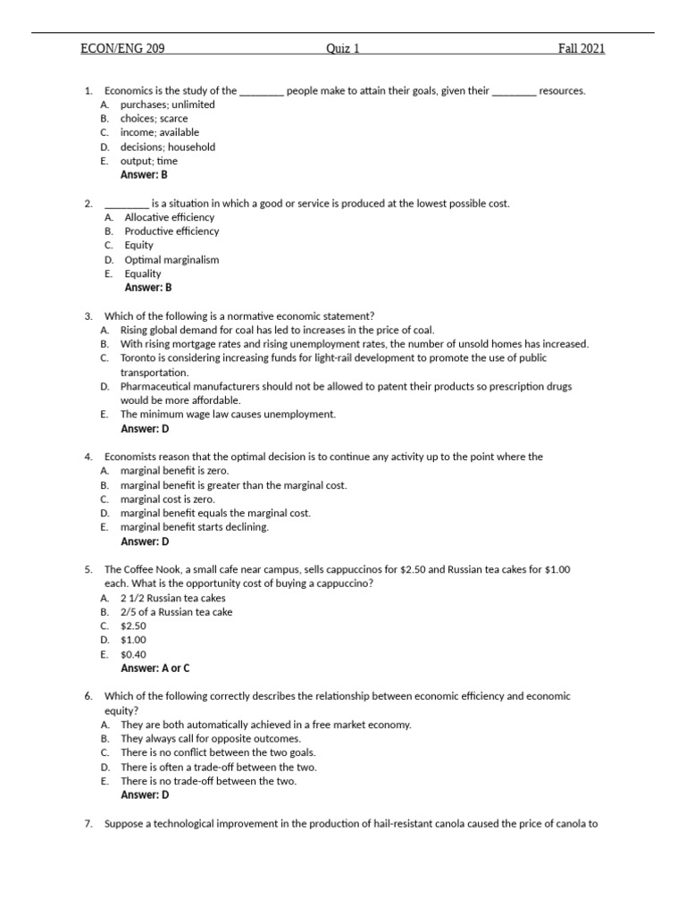 Economics Quiz 1 Solutions F21 | PDF | Economics | Demand