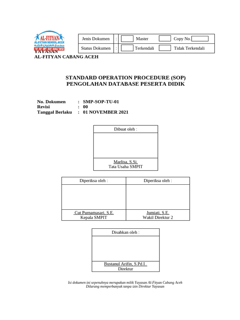 SOP PENGELOLAAN DATABASE PD SMPIT Revisi | PDF