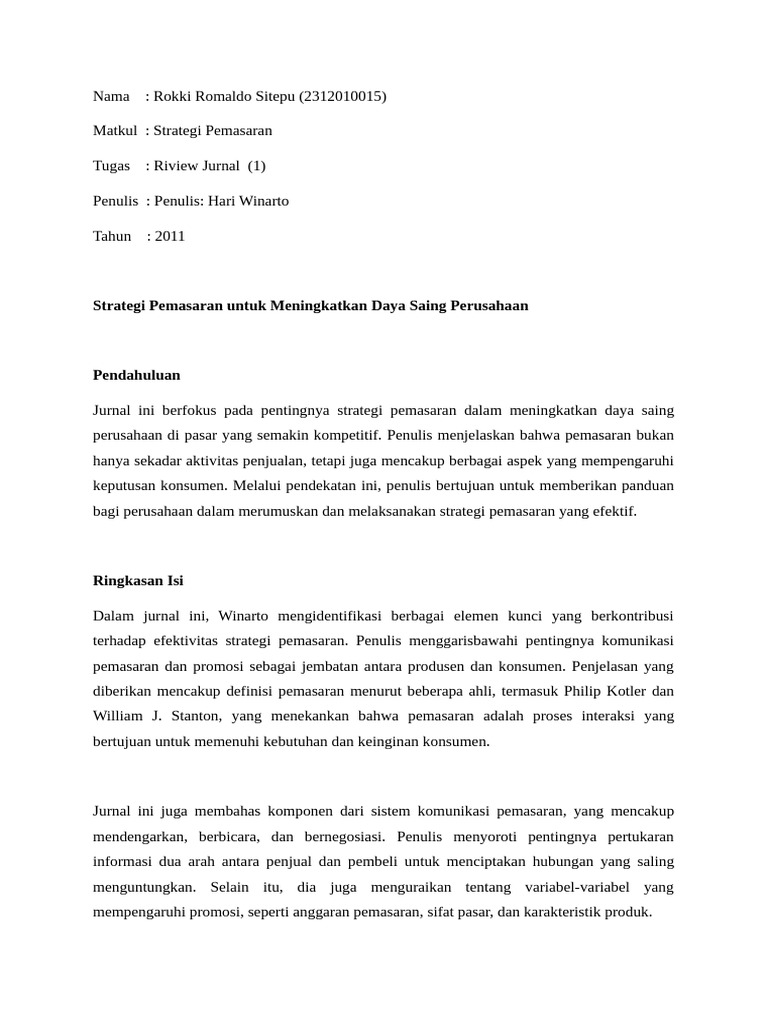 Strategi Pemasaran 1 (Rokki) | PDF