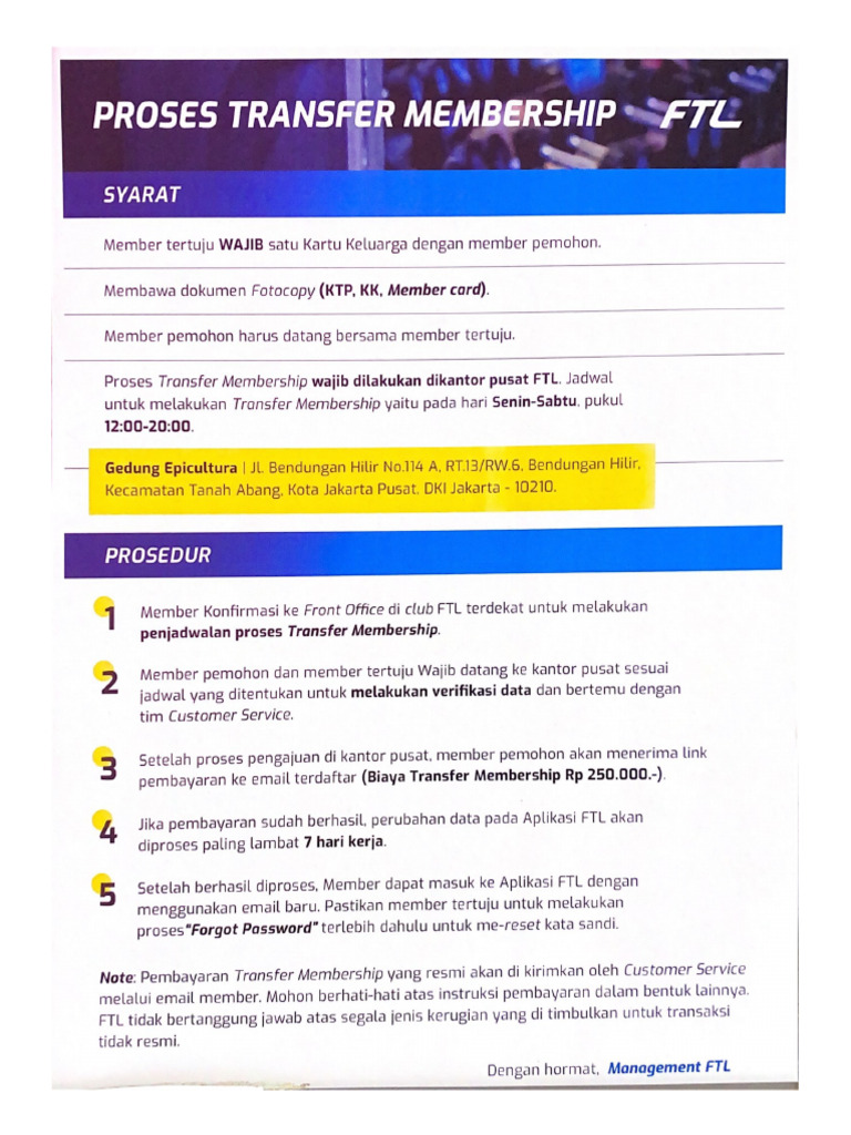 Proses Transfer Membership FTL | PDF