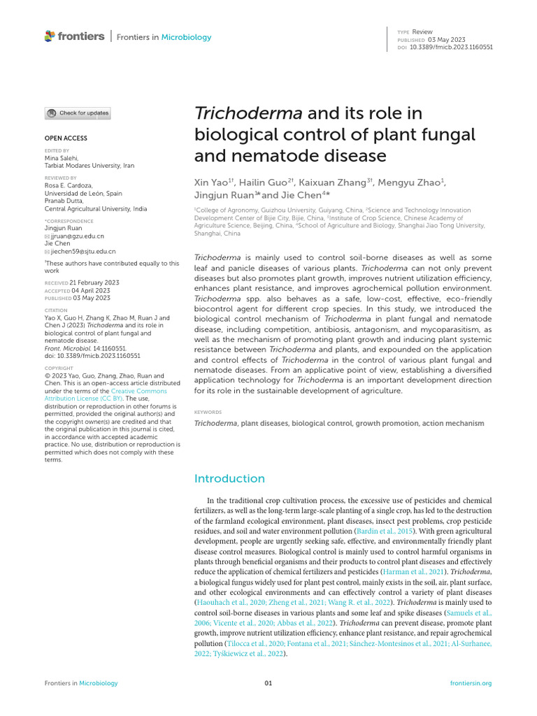 Trichoderma and Its Role in Biological Control of Plant Fungal and ...