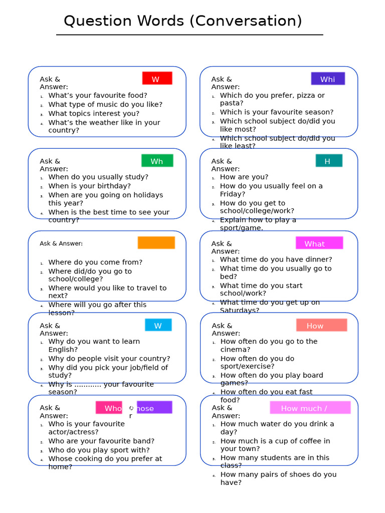 Question Words Conversation Student | PDF