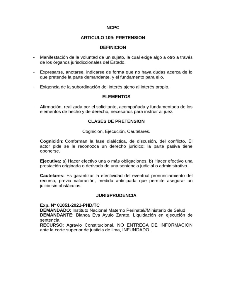 Ncpc-Art. 109 Pretension | PDF