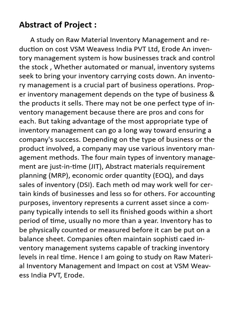 Ranjith - Project Draft | PDF | Inventory | Warehouse