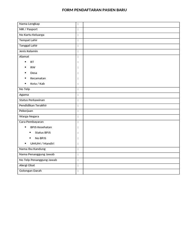 Formulir Pendaftaran Pasien Baru | PDF