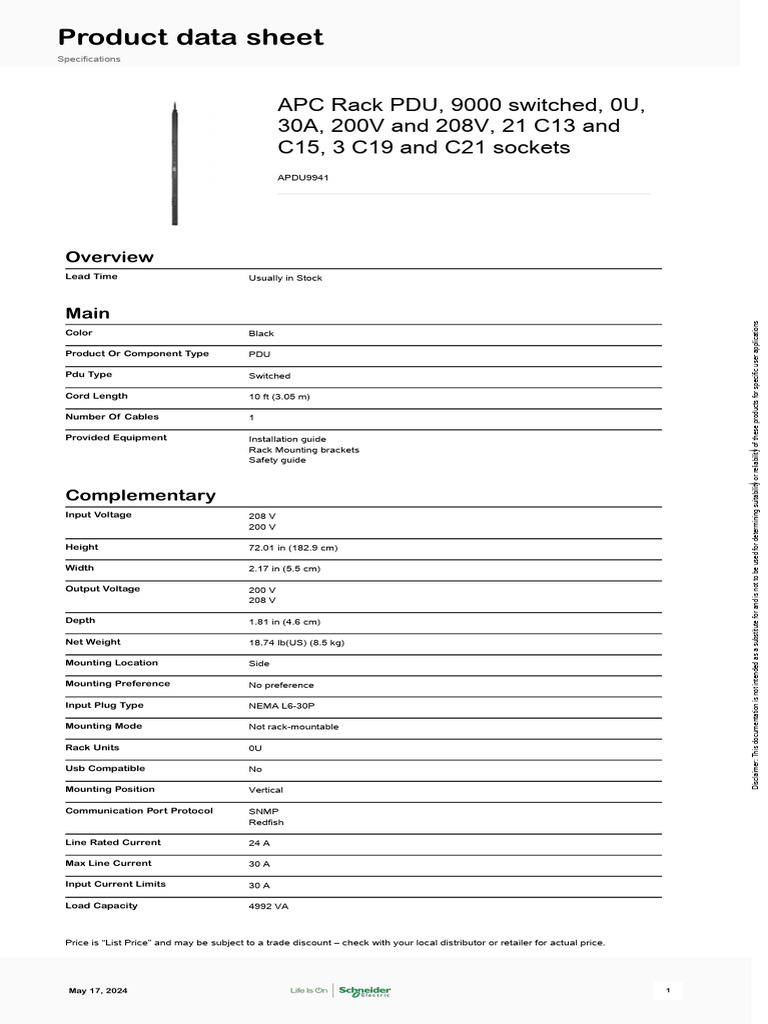 Schneider Electric - NetShelter-Switched-Rack-PDUs - APDU9941 | PDF ...