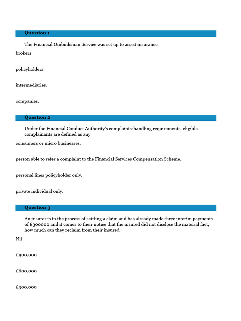 CII - Questions(2) | PDF | Insurance | Liability Insurance