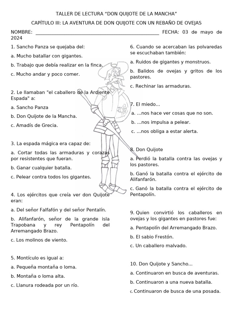 Taller de Lectura: Don Quijote III | PDF | Don Quijote