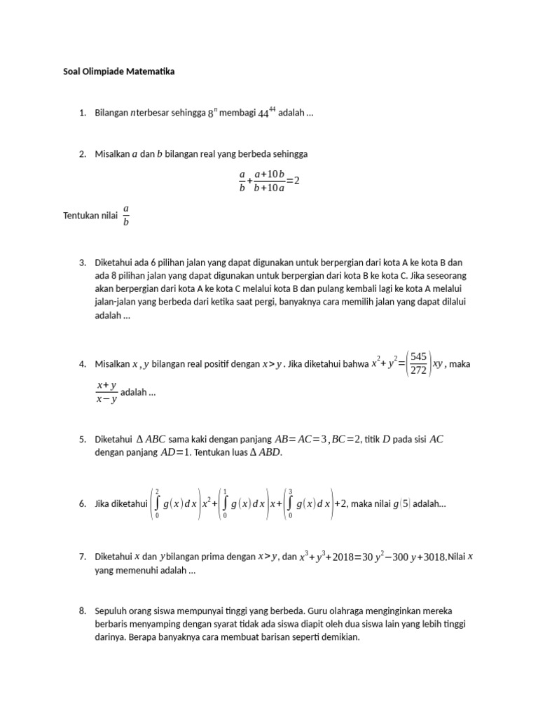 Soal Olimpiade Matematika | PDF