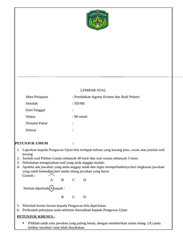 SAMPUL UJIAN SEKOLAH | PDF