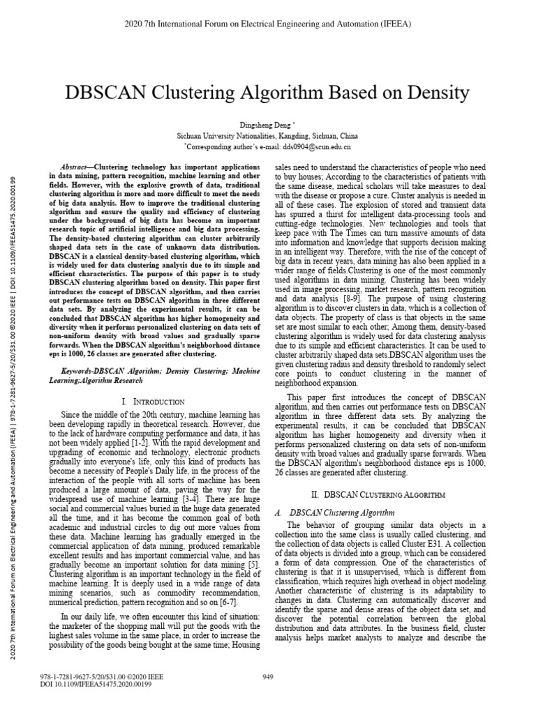 DBSCAN Clustering Algorithm Based On Density | PDF | Cluster Analysis | Spatial Analysis