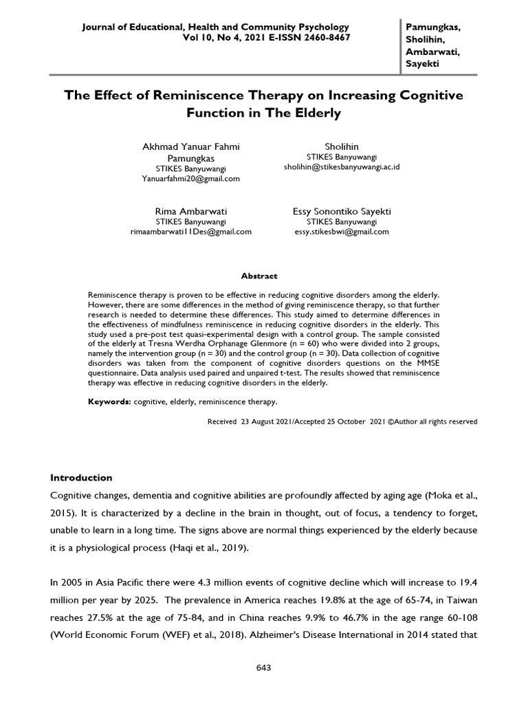 The Effect of Reminiscence Therapy On Increasing Cognitive Function in The Elderly | PDF ...