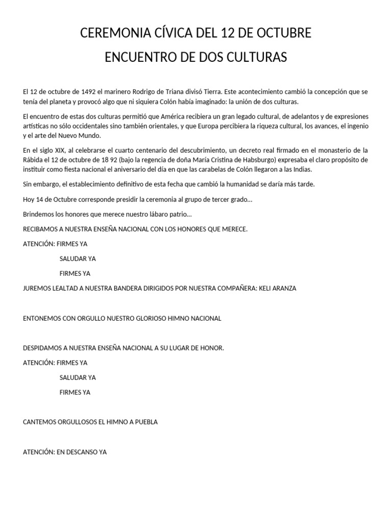 Ceremonia Cívica Del 12 de Octubre | PDF