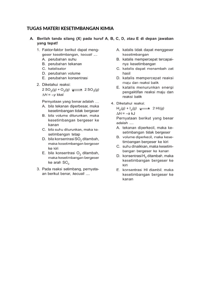 Tugas Materi Kesetimbangan Kimia | PDF