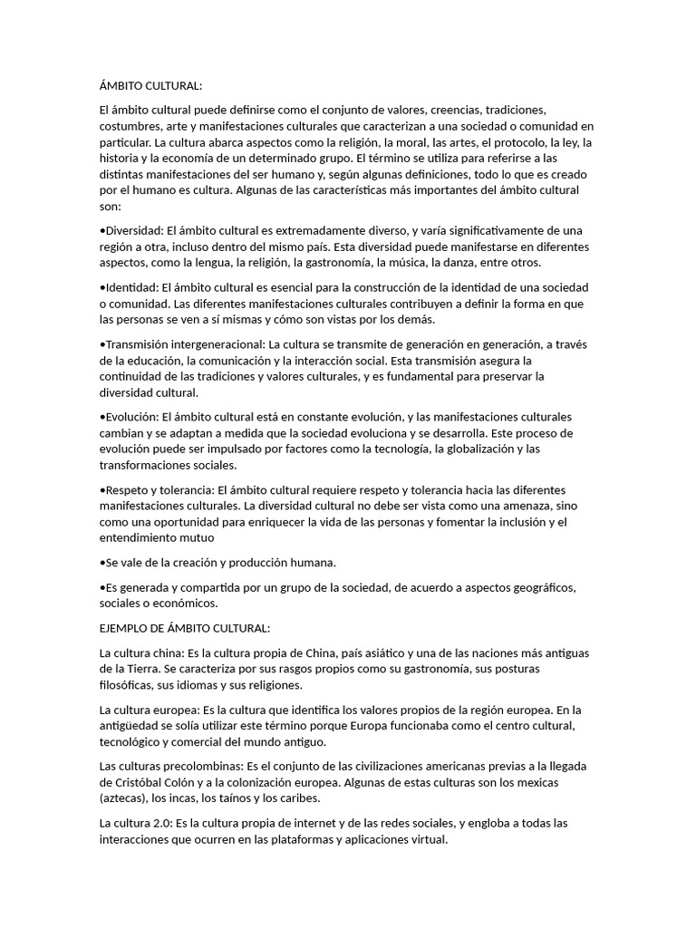 Definición y características del ámbito cultural | PDF | Plan de ...