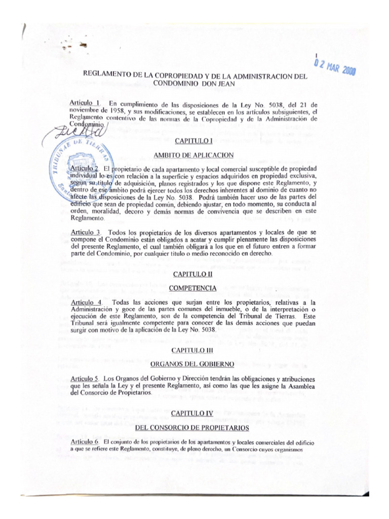 REGLAMENTO DE LA COPROPIEDAD Y DE LA ADMINISTRACION DEL | PDF