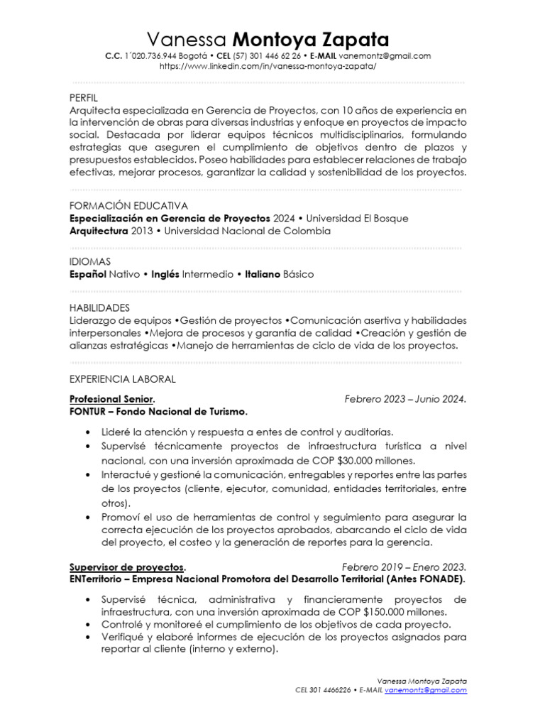 CV Vanessa Montoya Zapata 2024 | PDF