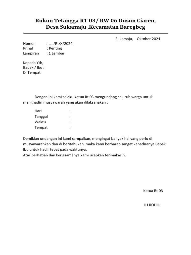 Contoh Surat RT | PDF