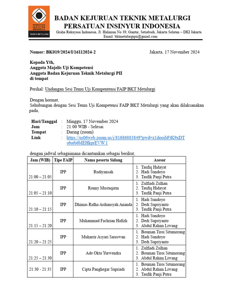Undangan Sesi Temu MUK 17 November 2024 - IPP | PDF