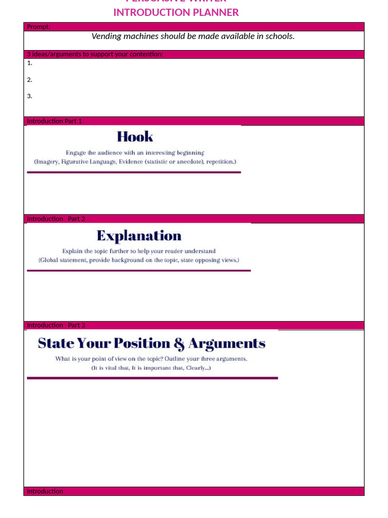 Year 6 Persuasive Essay Planner Introduction | PDF