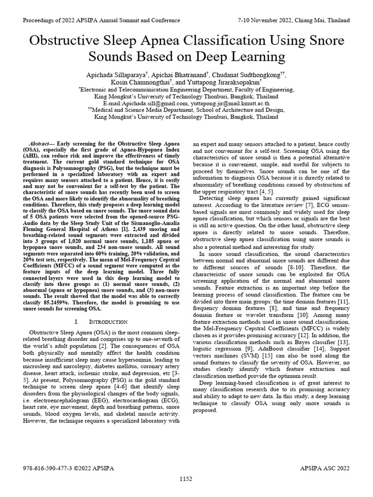 Obstructive Sleep Apnea Classification Using Snore Sounds Based On Deep Learning | PDF | Snoring ...