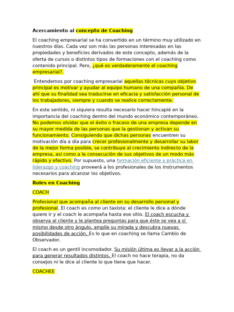 Acercamiento al concepto de Coaching | PDF | Pensamiento