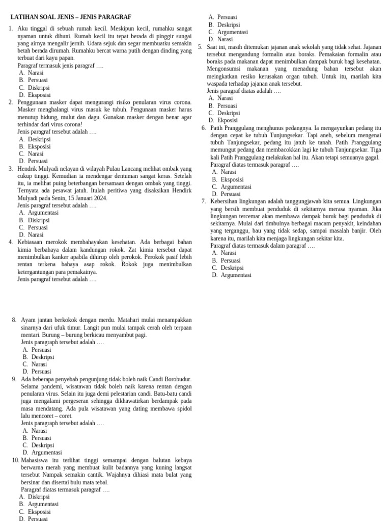 latihan soal jenis jenis paragraf | PDF