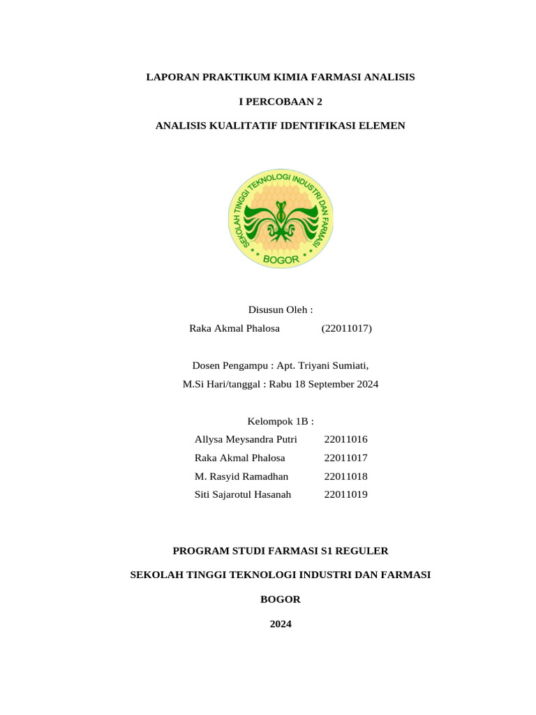 Laprak KFA (Anlalisis Kualitatif Indentifikasi Elemen) | PDF