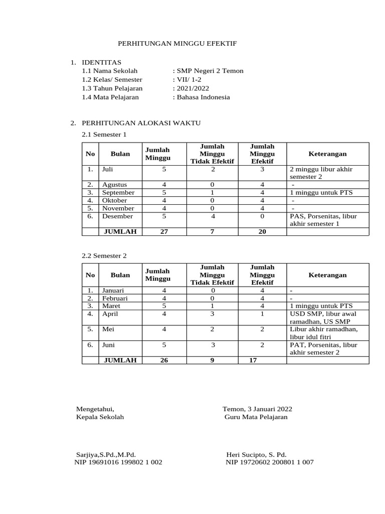 Jadwal Minggu Efektif SMP | PDF