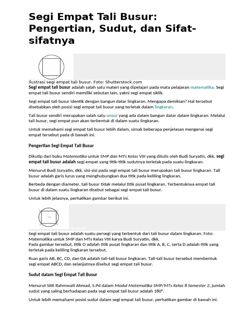 Segi Empat Tali Busur Materi Docx - Siswa | PDF