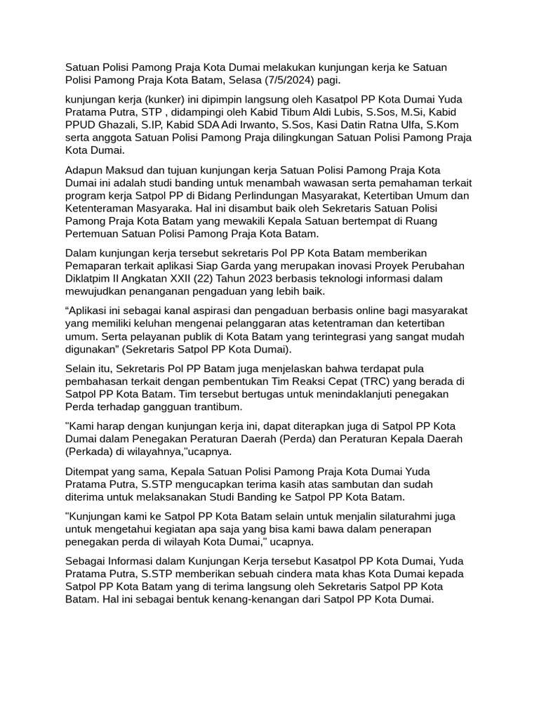 Narasi Satpol PP Batam | PDF