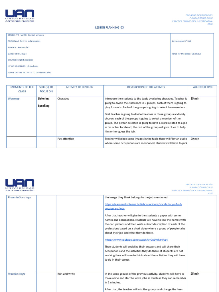 Lesson Plan EFTP-Rosa Acosta | PDF | Teachers | Cognition