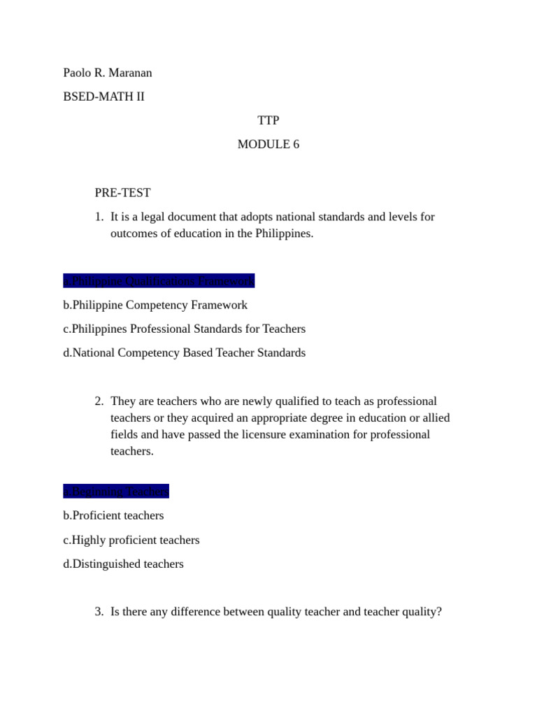 ttp ni pao module 6 | PDF | Teachers | Pedagogy