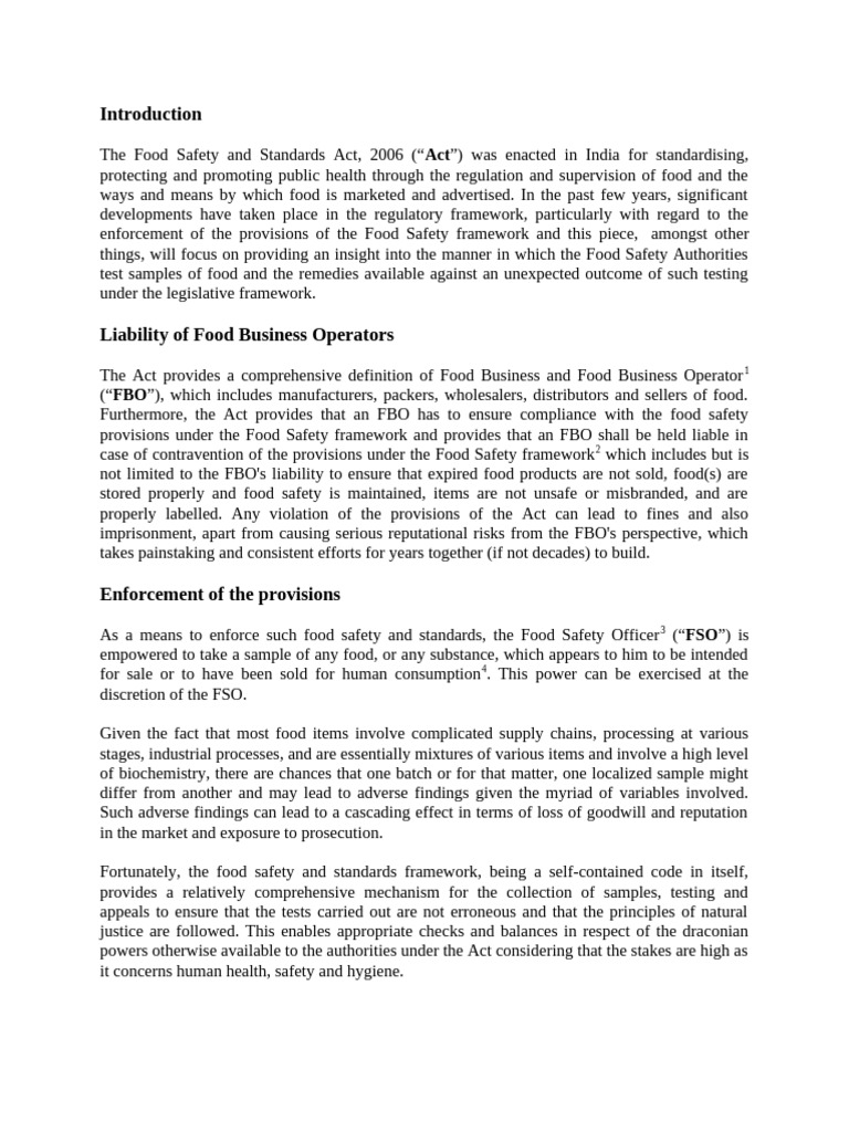 Fss Act Brief Pdf Food Safety Laboratories