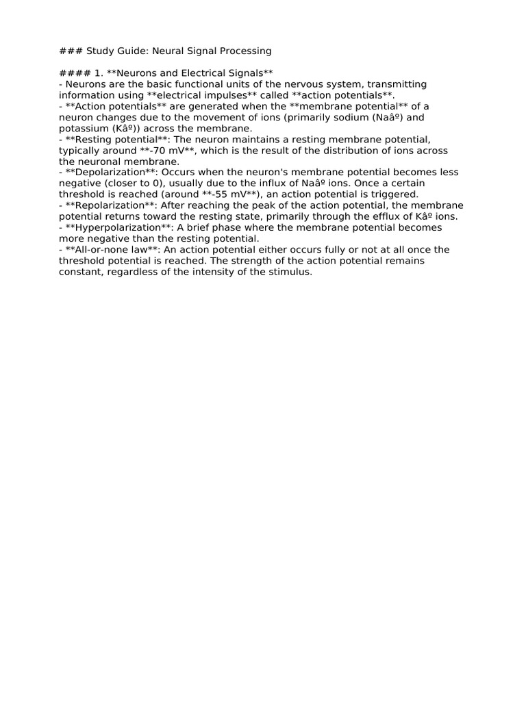 Neural Signal Processing Study Guide | PDF