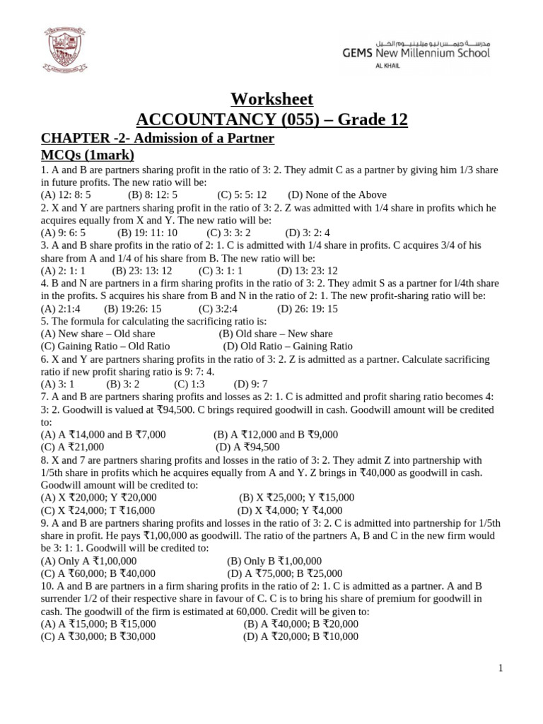 AC 12- Chapter 2-WS | PDF | Goodwill (Accounting) | Odds